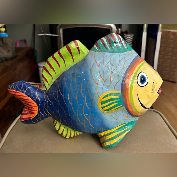 Other | Vintage Paper Mache Fish Figurinevibrant Colors | Poshmark